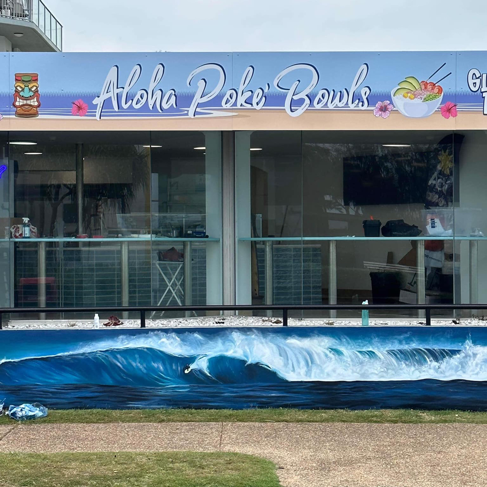 Wave mural for Aloha Pok Bowls by E and E Murals in Brisbane