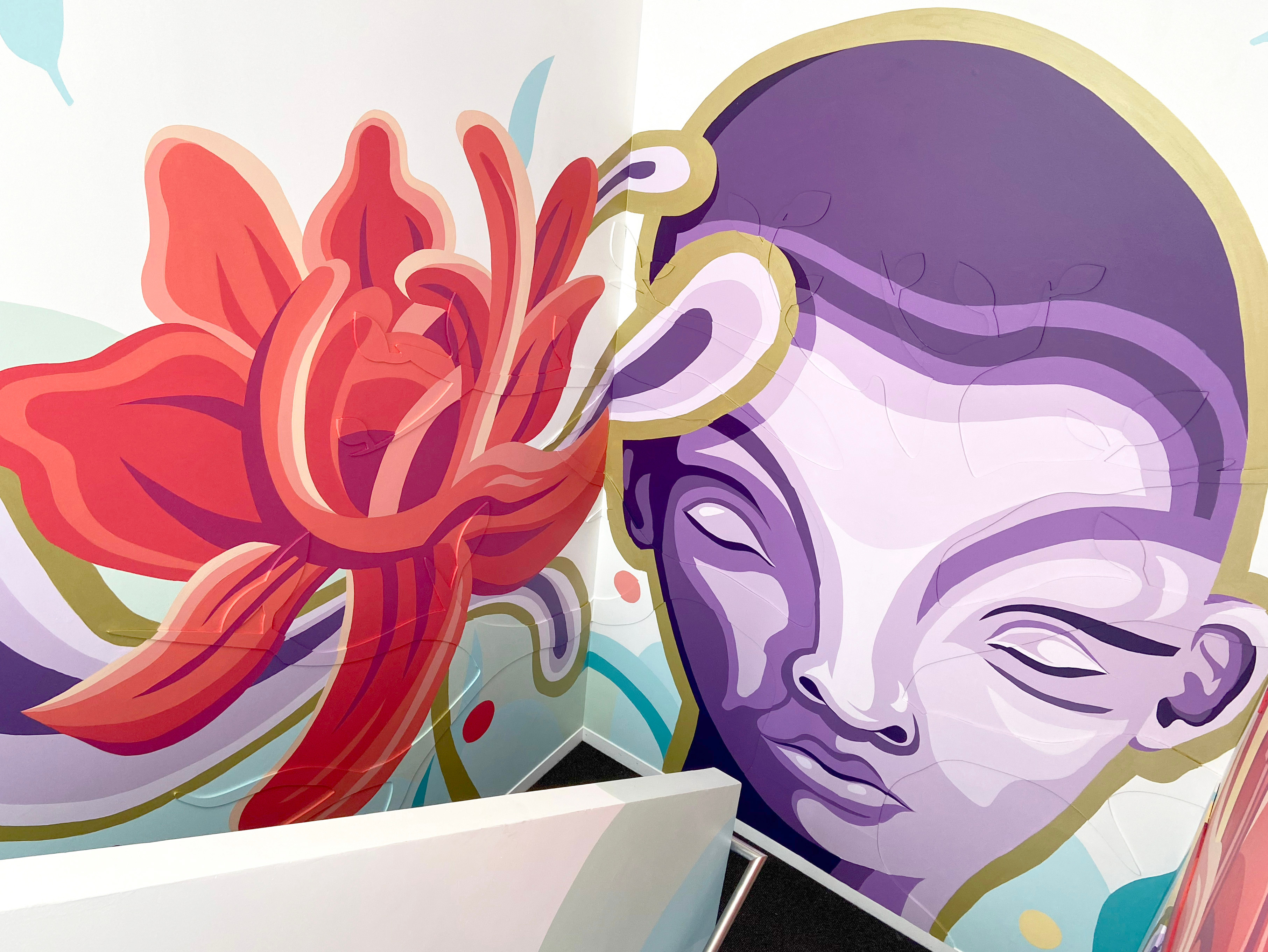 Stairwell murals by Pauly B in Auckland