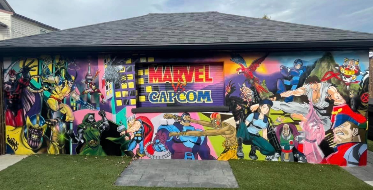 Marvel VS Capcom residential garage mural by Cinema613 in Toronto
