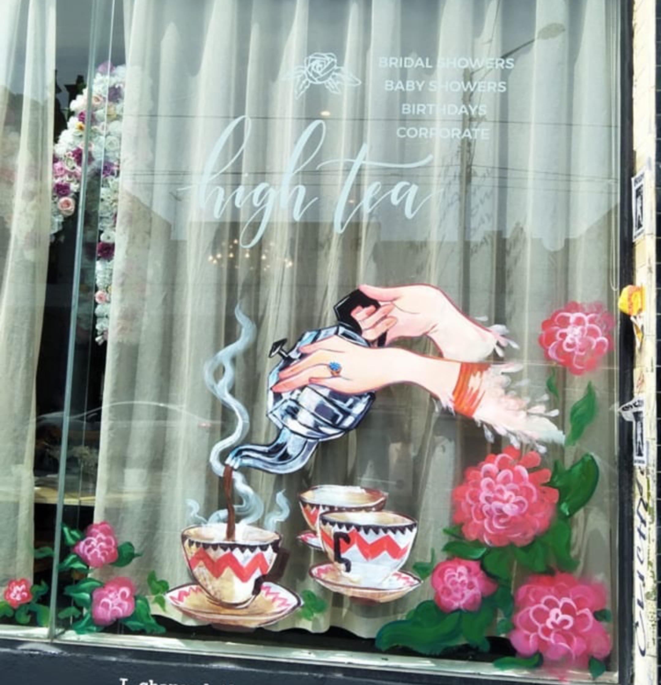 High Tea Window Mural for High Tea Brunswick by Kitt FB in Melbourne