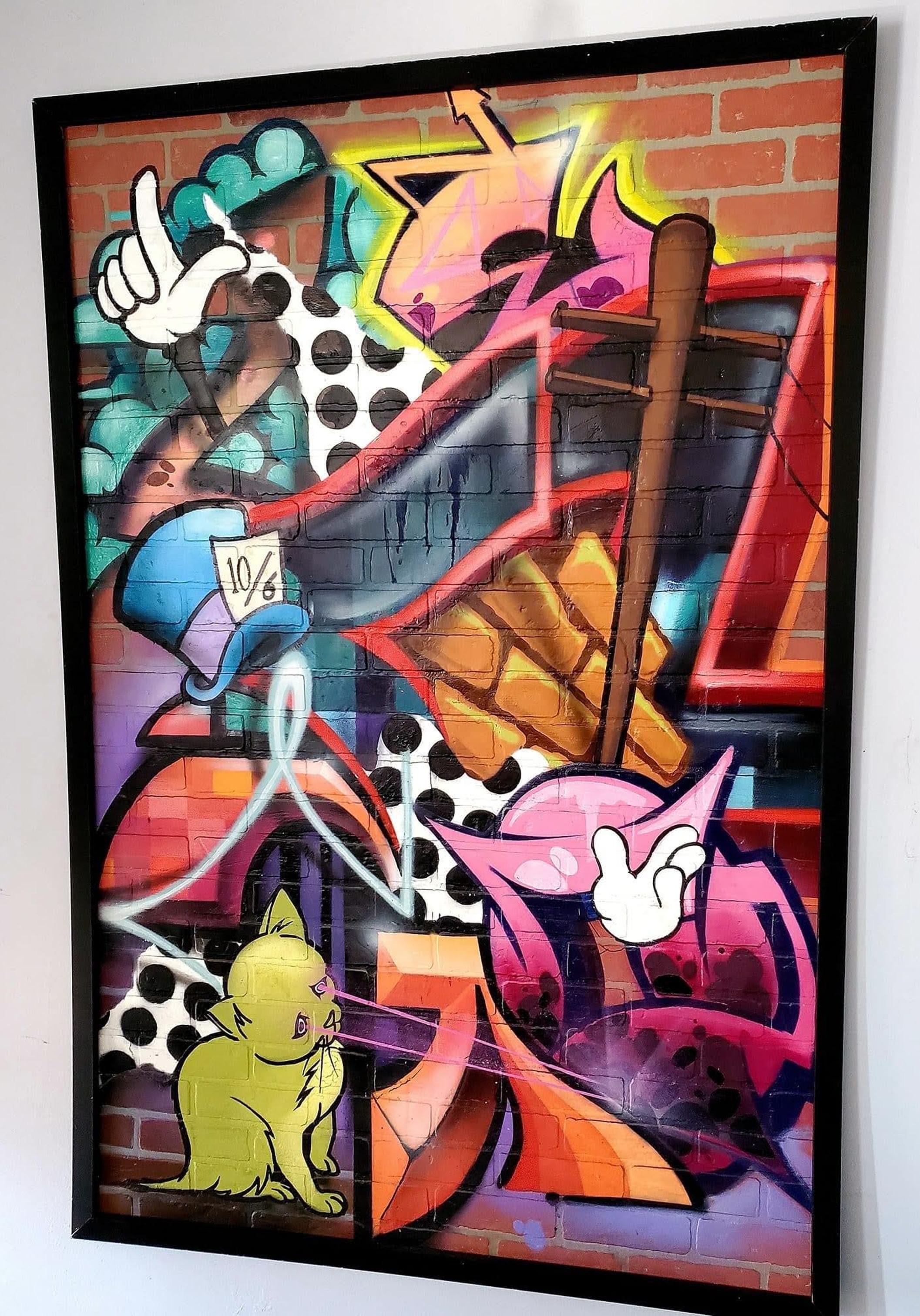 Graffiti on faux-brick panel by LETSGOPAINT in Atlanta